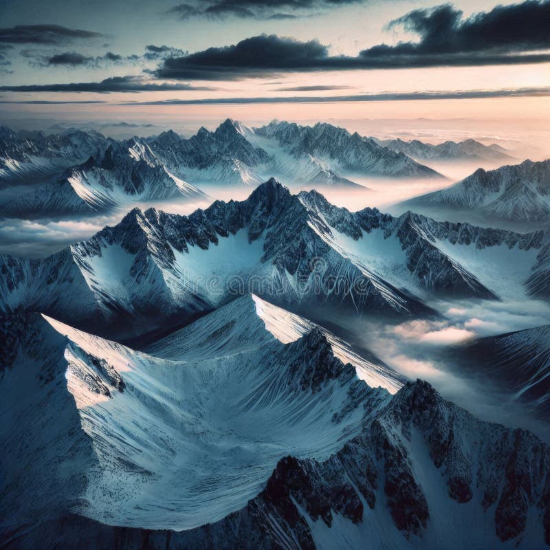 Majestic Peaks Rising Above the Clouds Stock Illustration ...