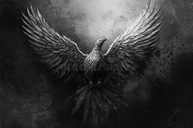 Majestic Phoenix in Grayscale Art Stock Illustration - Illustration of ...