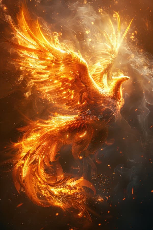 A Majestic Phoenix Rises from the Ashes, Its Wings Outstretched in ...