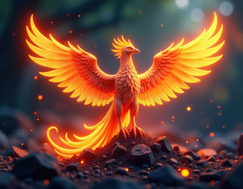 Majestic Phoenix Rising from Ashes Stock Illustration - Illustration of ...