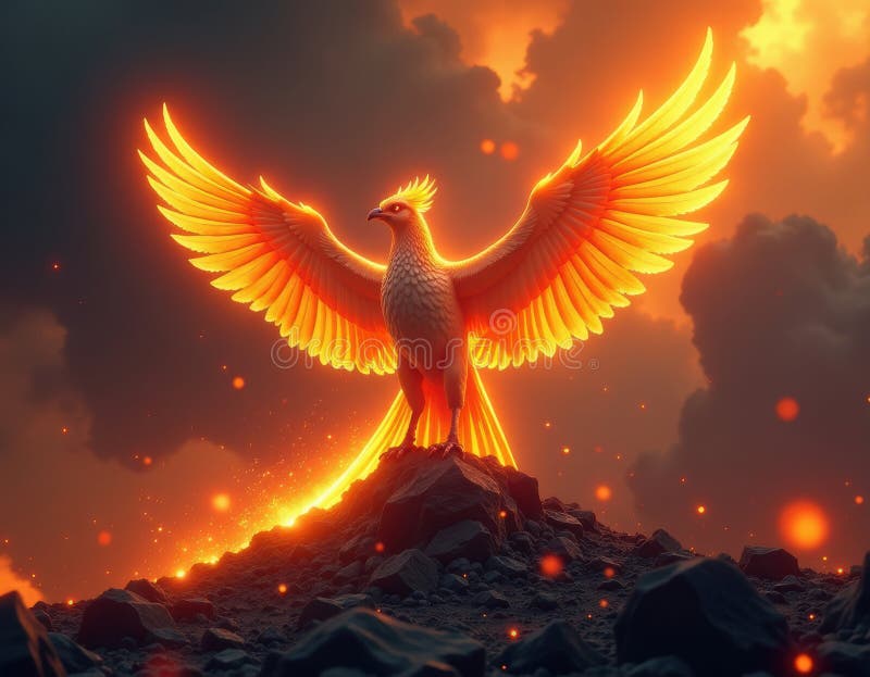 Majestic Phoenix Rising from Ashes Stock Illustration - Illustration of ...
