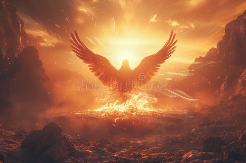 A Majestic Phoenix Rising from the Ashes within a Postapocalyptic ...