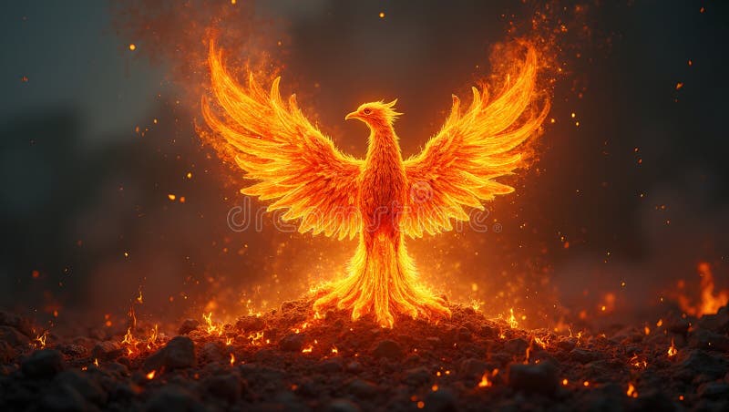 Majestic Phoenix Rising from Glowing Embers Stock Illustration ...