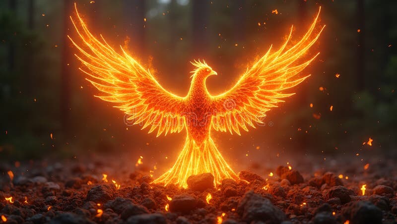 Majestic Phoenix Rising from Glowing Embers Stock Illustration ...