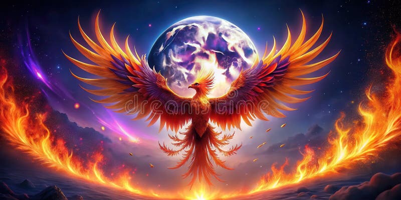 Majestic Phoenix Soaring through a Cosmic Landscape of Fire and ...