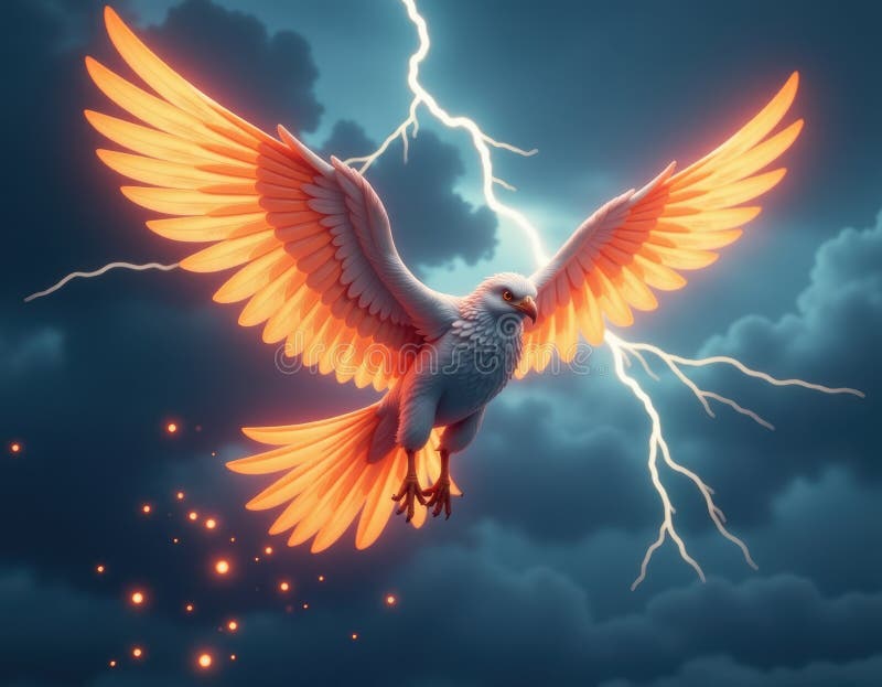Majestic Phoenix Soaring through a Storm Stock Illustration ...