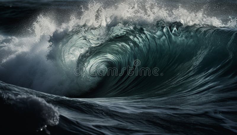 Majestic Pipeline Wave Breaking on Tropical Coastline, Spraying Blue ...
