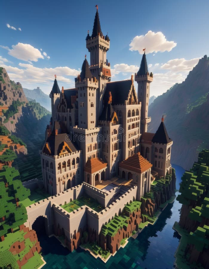Majestic Pixel Art Castle on a Cliff Stock Photo - Image of reflection ...