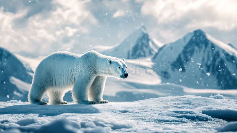 Majestic Polar Bear in Snowy Arctic Landscape Stock Illustration - Illustration of predator ...