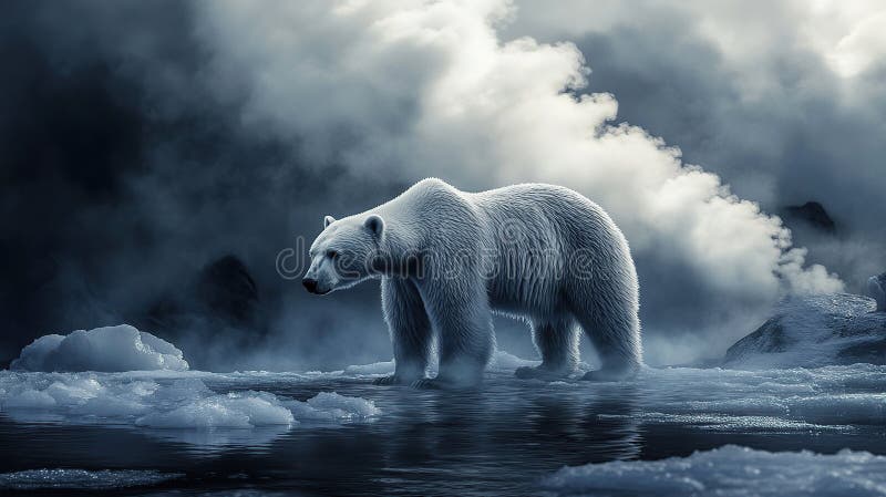 Majestic Polar Bear Standing on Melting Ice, Dramatic Arctic Landscape ...