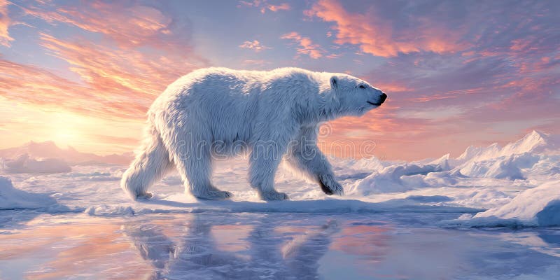 Majestic Polar Bear at Sunset Arctic Wilderness Beauty Stock Illustration - Illustration of cold ...