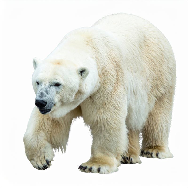 Majestic Polar Bear with White Fur Walking on a Clean White Background ...