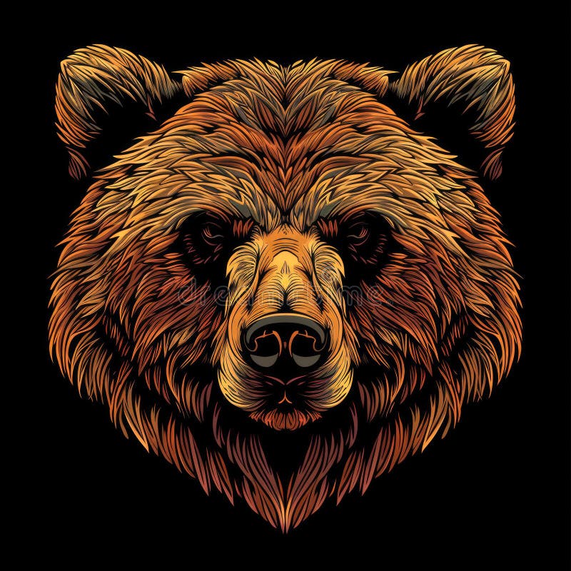 Majestic Powerful Head of a Bear on a Black Background. Decorative ...