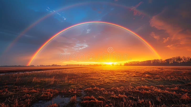 Majestic Rainbow Arc Across Countryside Stock Illustration ...
