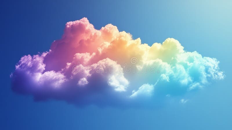 Majestic Rainbow Cloud Floating in a Serene Blue Sky Atmosphere Stock Illustration ...