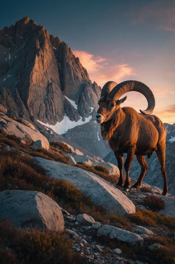 Majestic Mountain Goat at Sunrise Stock Illustration - Illustration of ...