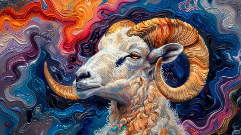 Majestic Ram with Swirling Abstract Background - Generative Ai Stock ...