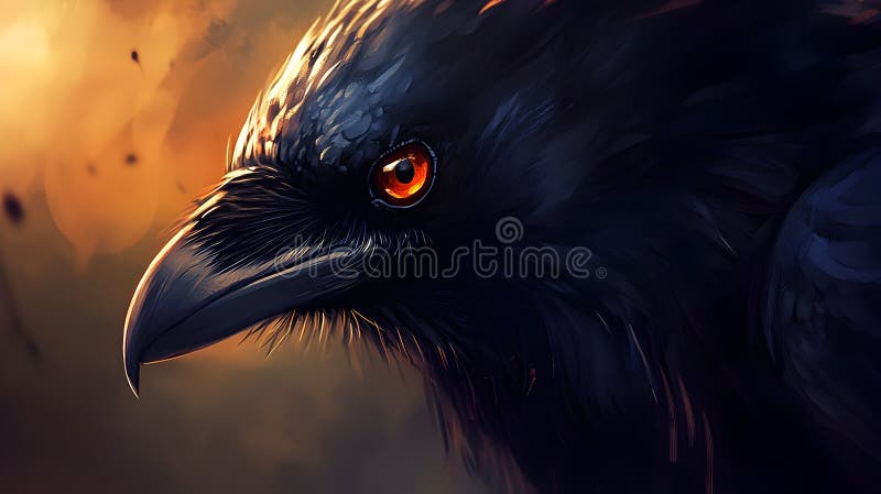 Majestic Raven in Sunset Light with Intense Orange Eye Stock Image ...