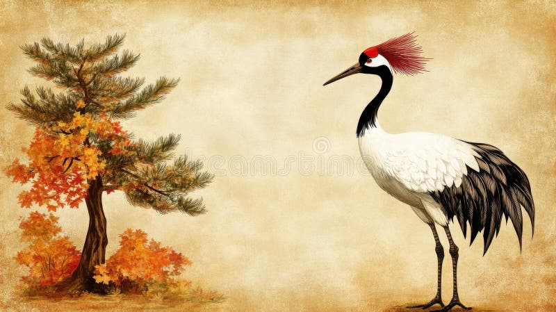 Majestic Red-Crowned Crane in Autumn Splendor Stock Photo - Image of ...