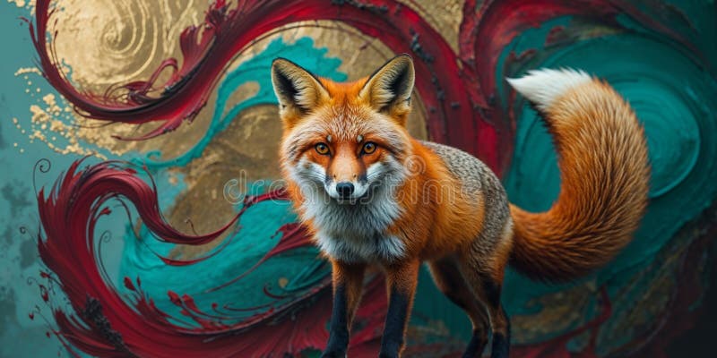 Majestic Red Fox Amidst Swirling Abstract Art Stock Image - Image of ...