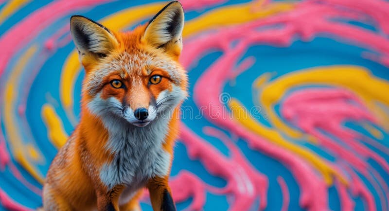 Majestic Red Fox Amidst Swirling Abstract Art. Stock Image - Image of ...