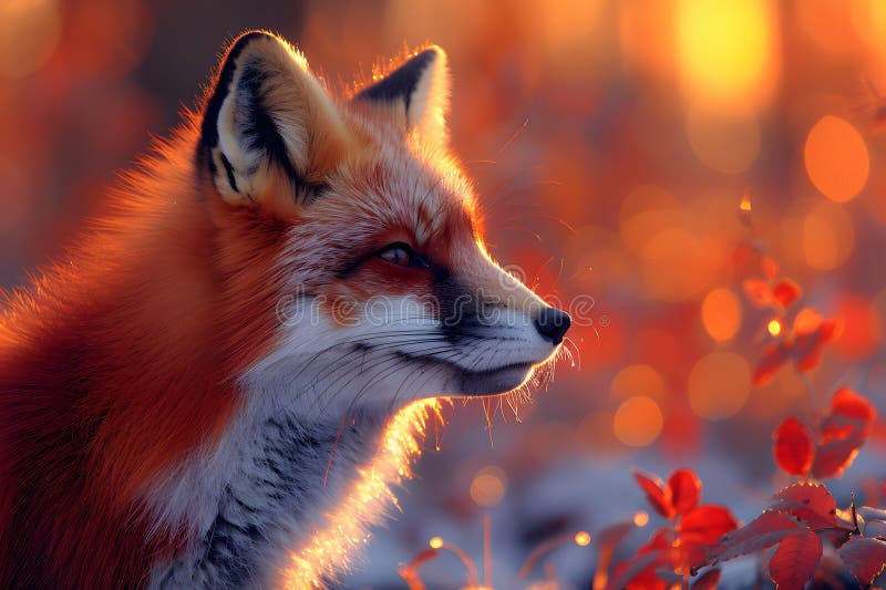 Majestic Red Fox in Autumn Sunrise Light, Generative AI Stock Image ...