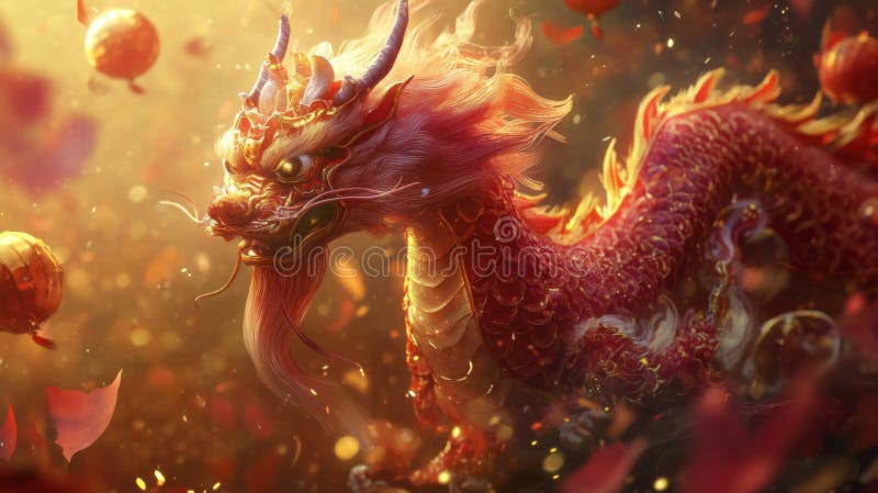 Majestic Red and Gold Dragon in a Golden Light Stock Illustration ...
