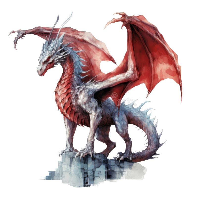 A Majestic Red and Grey Dragon with Spiked Wings Stock Illustration ...