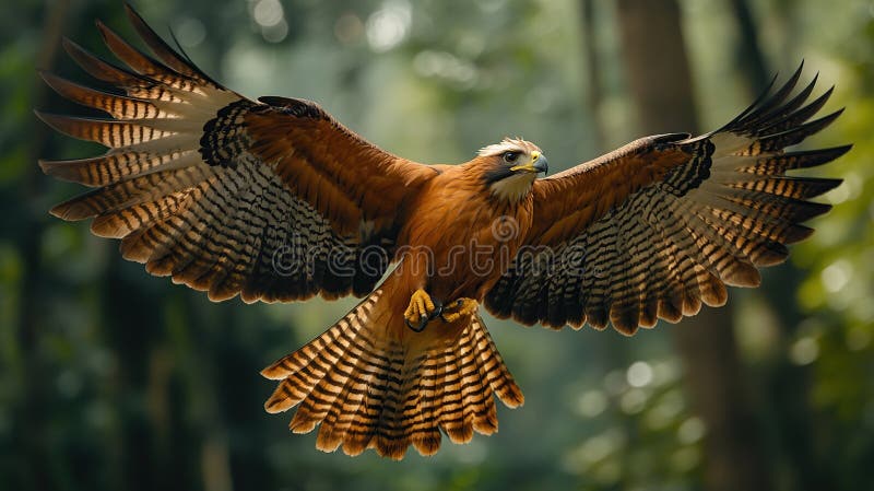 A Majestic Red Hawk in Flight, Wings Spread Wide, Showcasing Intricate ...