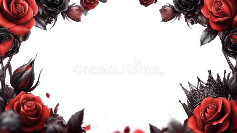 Majestic Red Roses and Crown Frame on White Background Stock ...