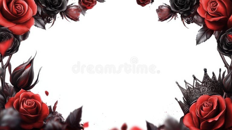 Majestic Red Roses and Crown Frame on White Background Stock ...