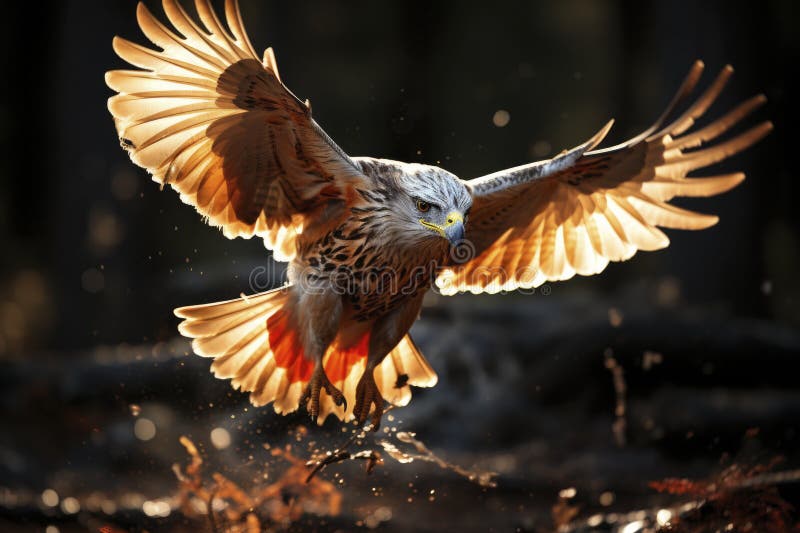 Majestic Red-Tailed Hawk in Flight at Sunset with Forest Backdrop Stock ...