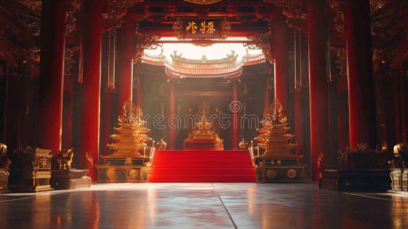Majestic Red Throne Room Ancient Chinese Palace Interior Stock ...