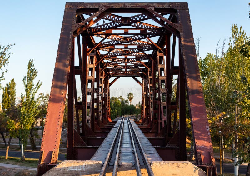 Majestic Red Train Bridge in Front of Nature. Stock Photo - Image of ...