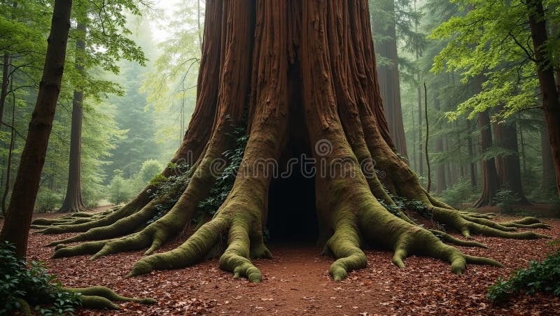 Majestic Redwood Tree with Deep Roots Symbolizing Strength Stock ...