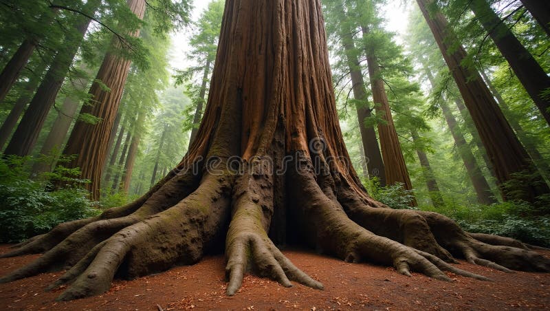 Majestic Redwood Tree with Deep Roots Symbolizing Strength Stock ...