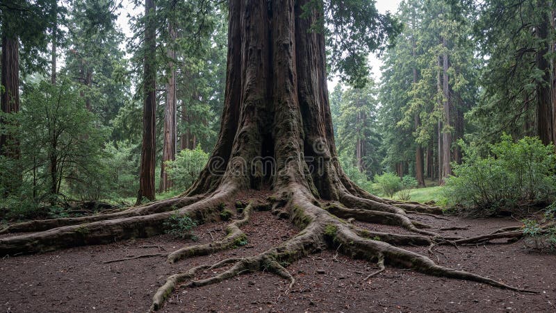 Majestic Redwood Tree with Deep Roots Symbolizing Strength Stock ...