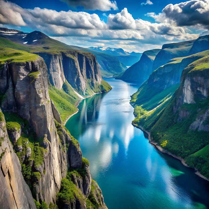 Majestic River Canyon with Lush Greenery and Cliffs Under a Bright Sky ...
