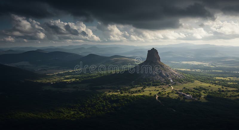 Majestic Rock Formation: Dramatic Landscape Under a Cloudy Sky Stock ...