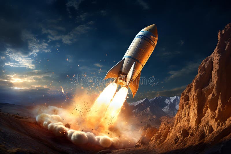 Majestic Rocket Launch at Dusk Stock Illustration - Illustration of ...