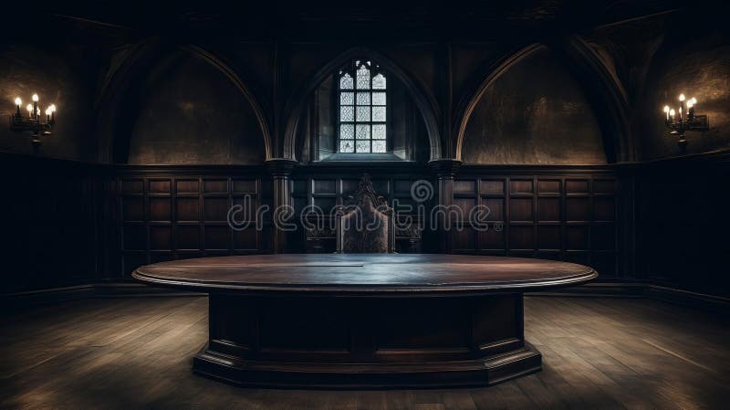 Majestic Round Table Dominates Empty Chamber Photography Scene Stock ...