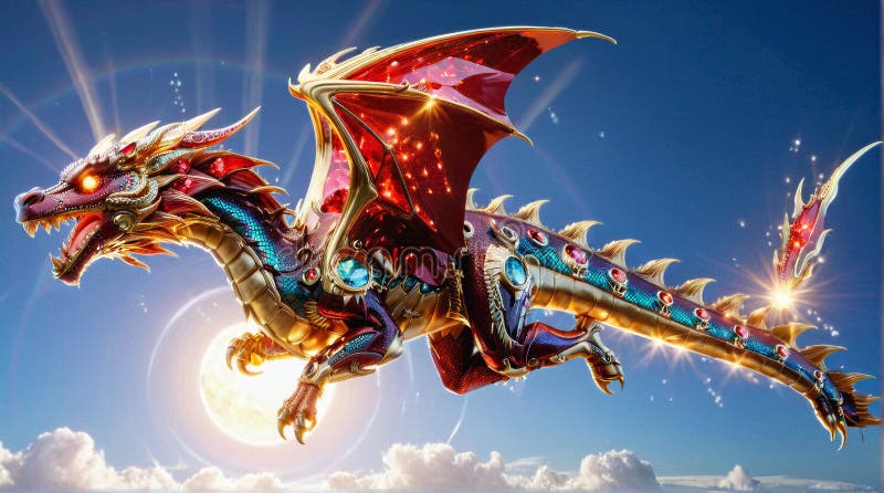 Majestic Ruby-Scaled Dragon Stock Illustration - Illustration of wings ...