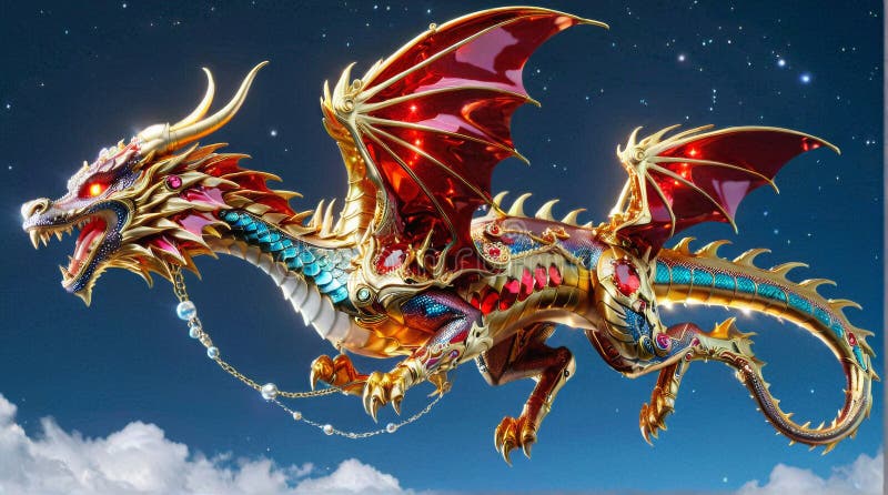 Majestic Ruby-Scaled Dragon Stock Illustration - Illustration of ...