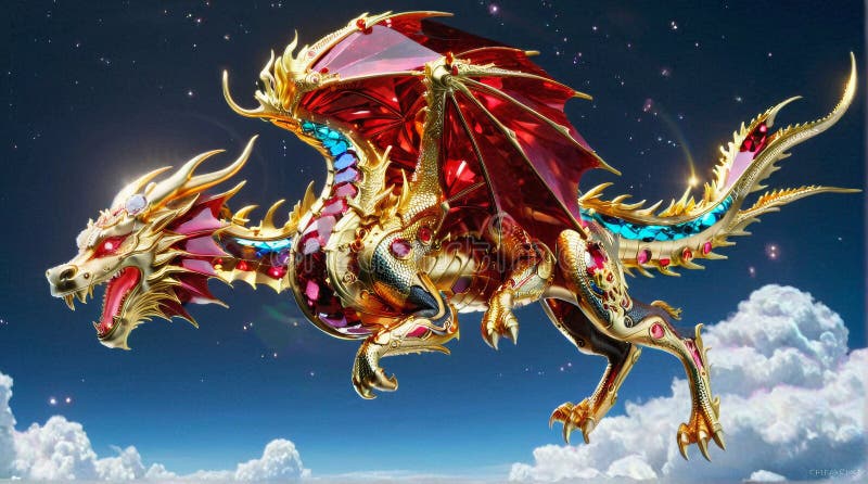 Majestic Ruby-Scaled Dragon Stock Illustration - Illustration of ...