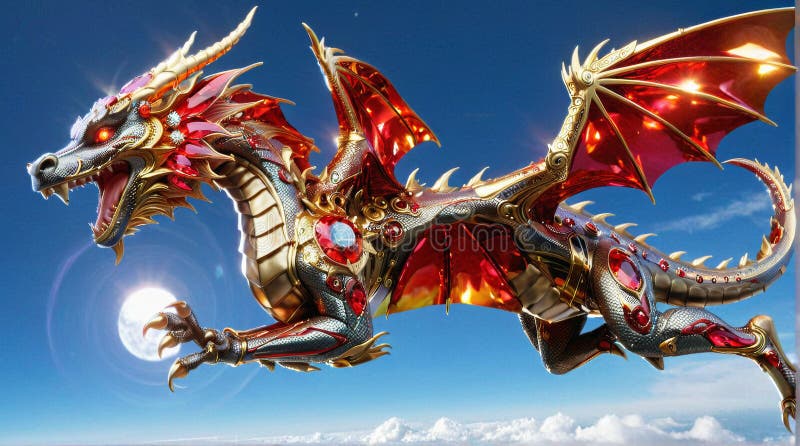 Majestic Ruby-Scaled Dragon Stock Illustration - Illustration of ...