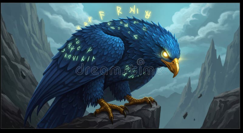 Majestic Rune-Inscribed Eagle on Mountain Peak Stock Illustration ...