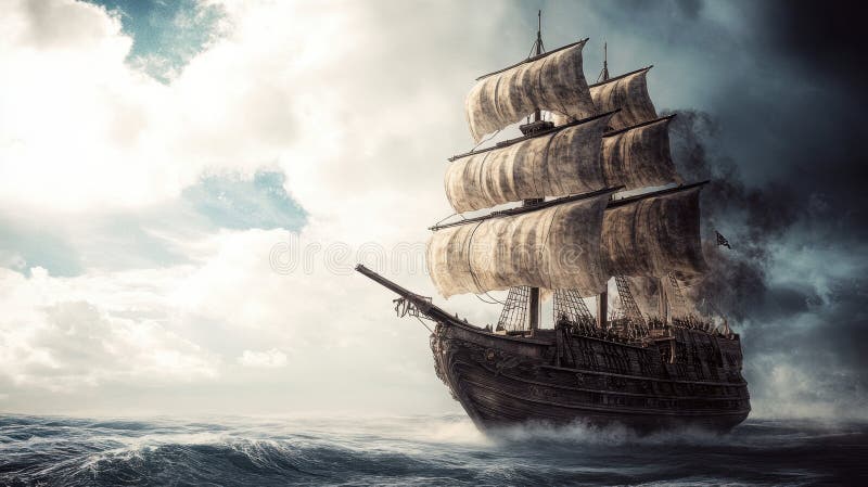 Majestic Sailing Ship Battling through Stormy Seas Stock Image - Image ...