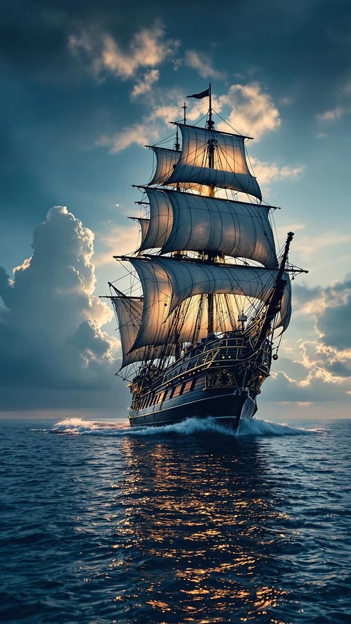 Majestic Sailing Ship at Sea (Generative AI) Stock Illustration ...