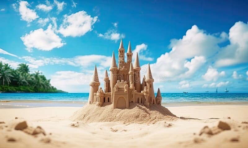 A Majestic Sand Castle Rising on a Serene Sandy Beach Stock ...
