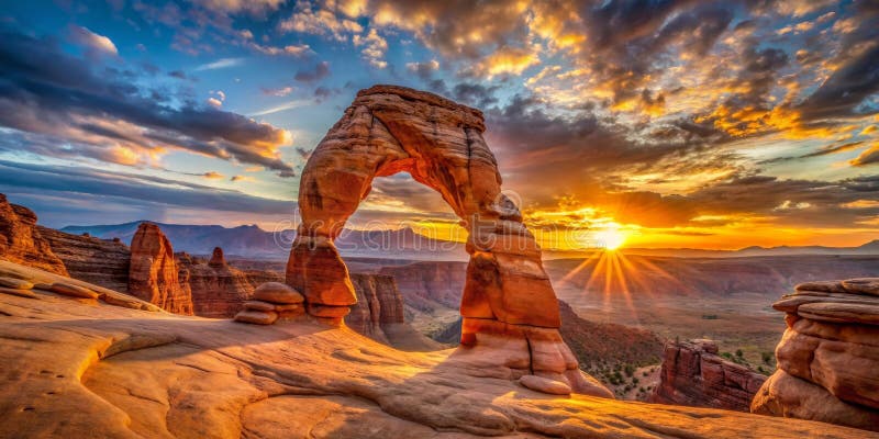 Majestic Sandstone Arch Framed by a Vibrant Sunset. Generative AI Stock ...